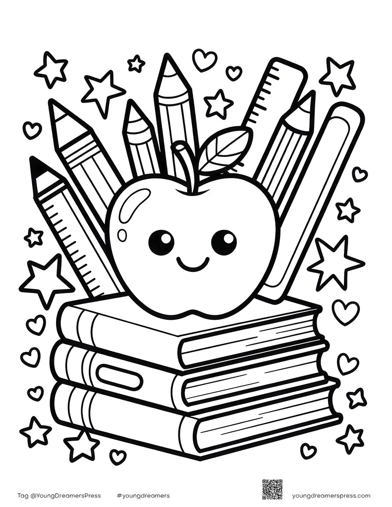 Free Printable Teacher Appreciation Apple and Pencils Coloring Page fo