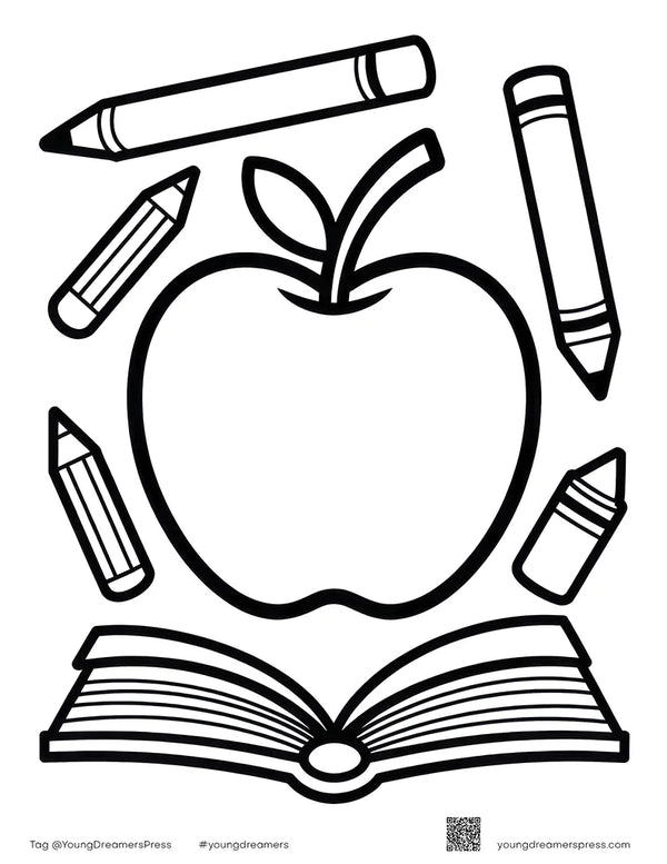 Free Printable Teacher Appreciation Apple and Pencils Coloring Page fo